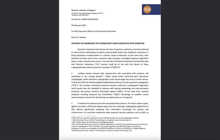 Monetary Authority of Singapore (MAS) Quantum Risk Advisory Monetary Authority of Singapore (MAS) Quantum Risk Advisory
