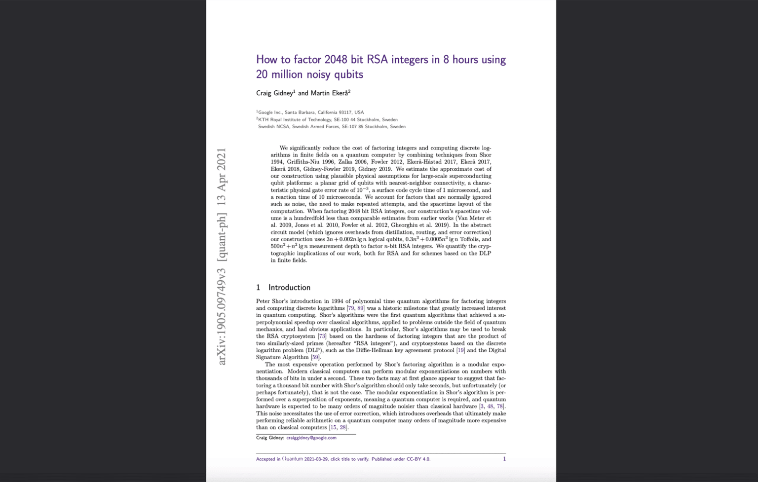 Breaking RSA-2048 With 20M Noisy Qubit