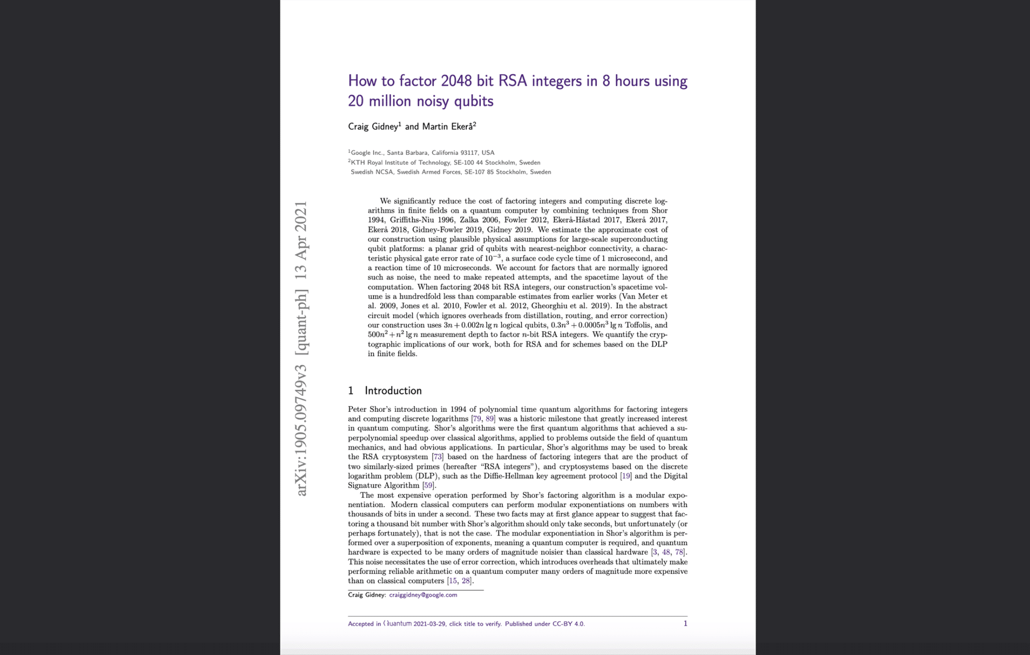 Breaking RSA-2048 With 20M Noisy Qubit