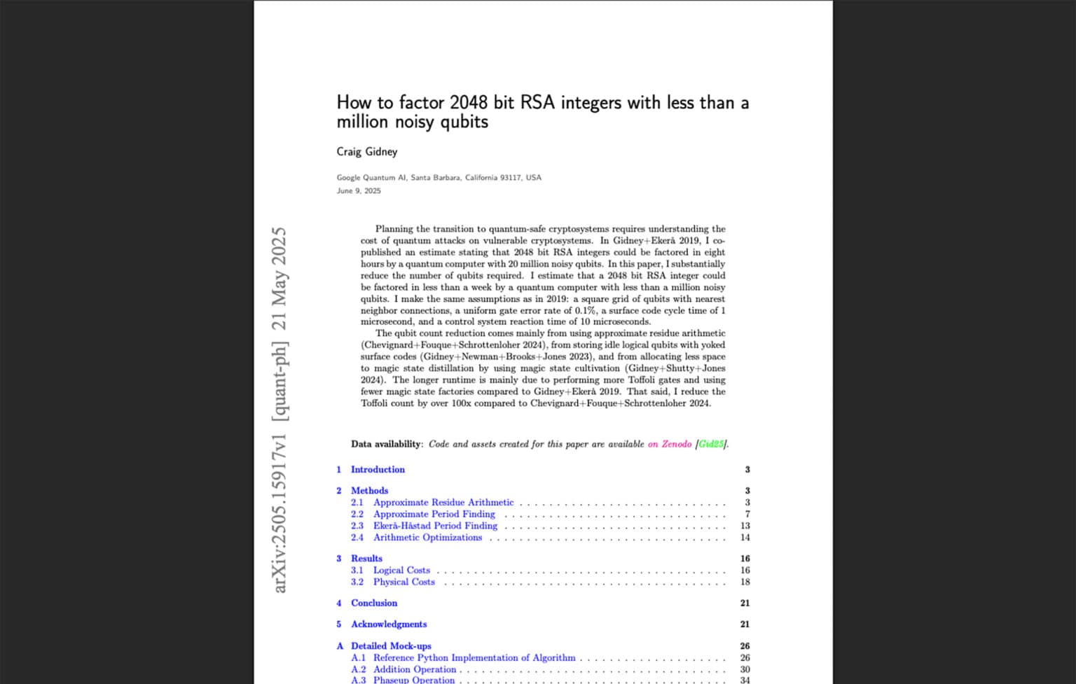 Quantum Breakthrough Slashes Qubit Needs for RSA-2048 Factoring