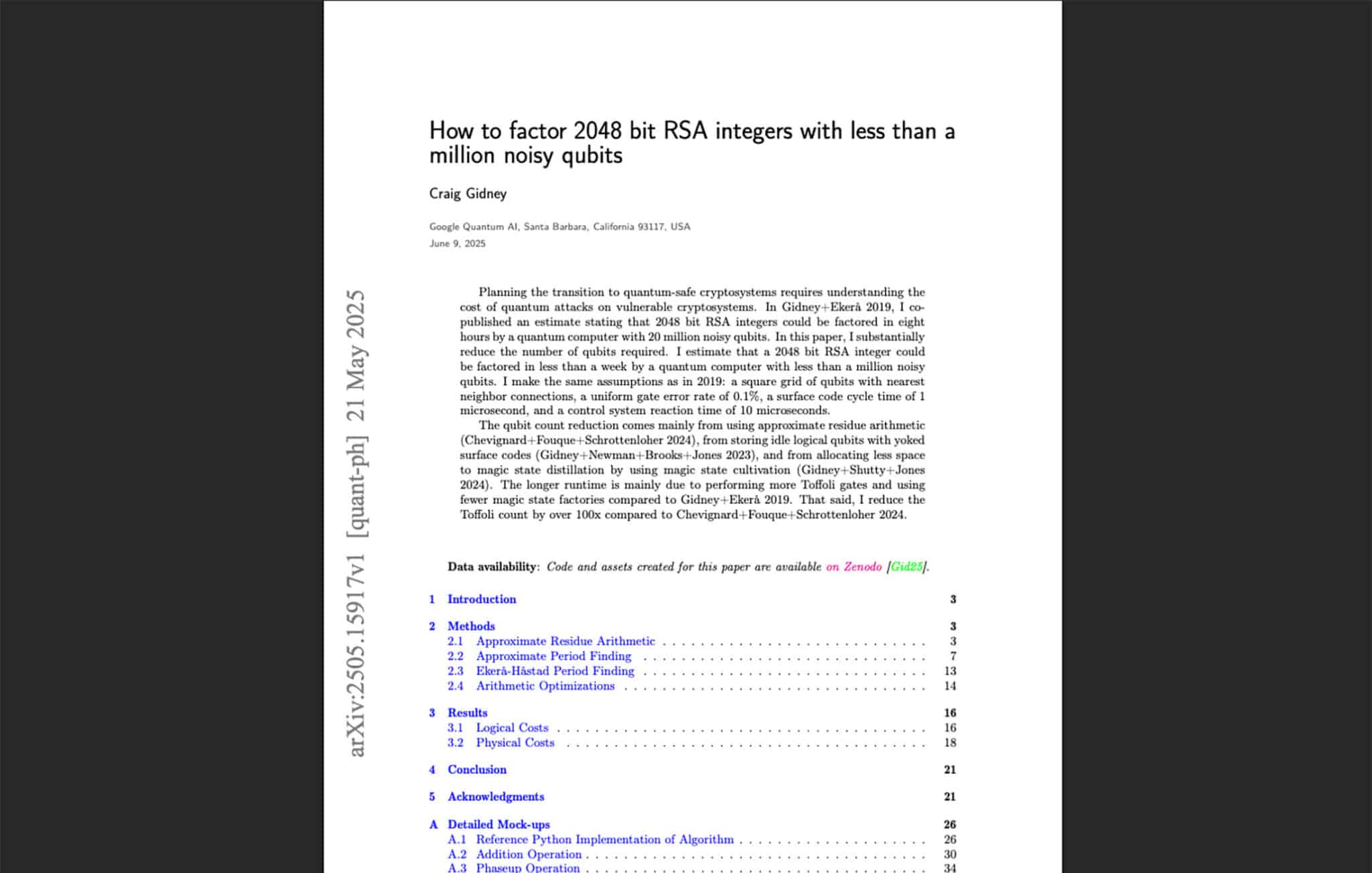 Quantum Breakthrough Slashes Qubit Needs for RSA-2048 Factoring