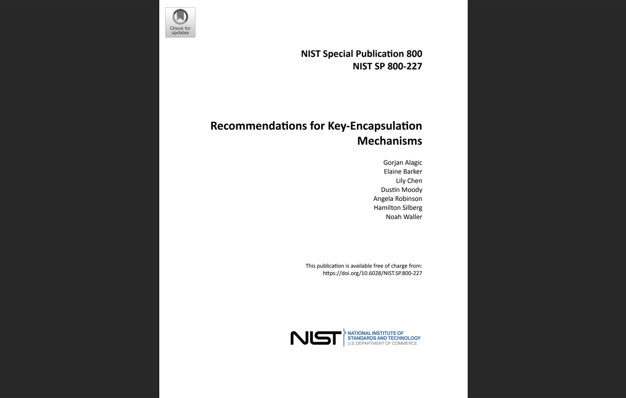 NIST Releases NIST SP 800-227 Recommendations for Key-Encapsulation ...