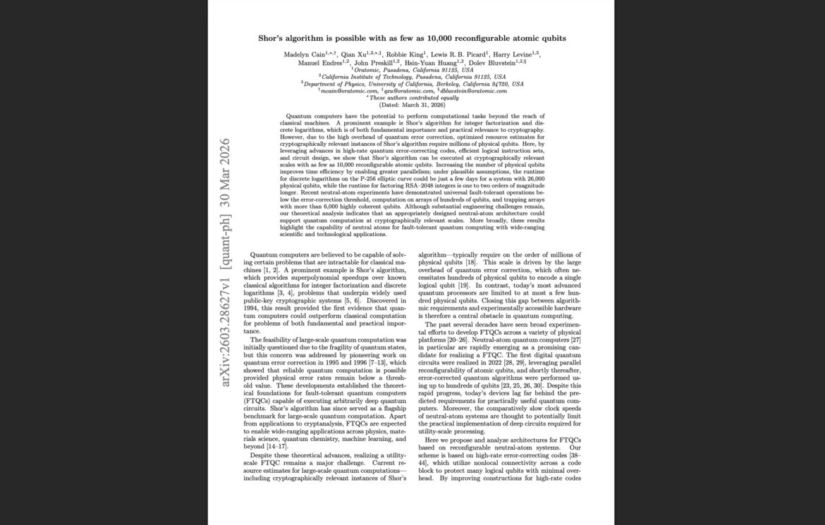 10,000 Qubits to Run Shor's Algorithm