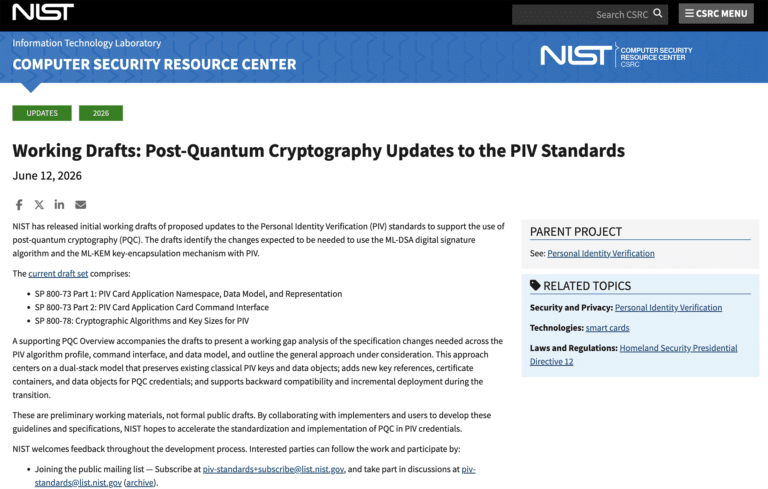 NIST Begins Wiring PQC Into Federal PIV Credentials